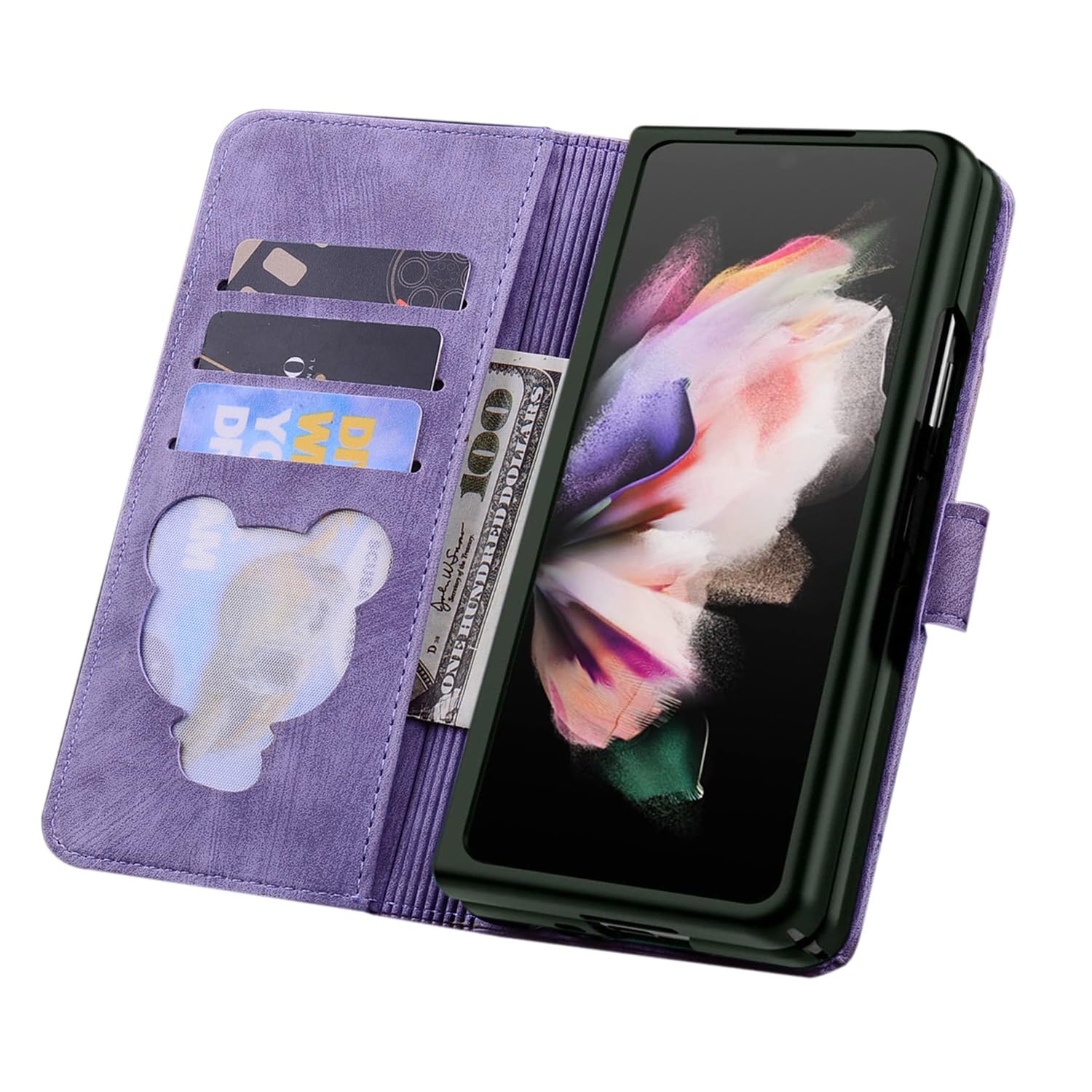 Cellphone Flip Case Compatible With Samsung Galaxy Z Fold 3 5G Wallet Flip Phone Case Embossed Phone Case Leather Case Phone Case Card Slot Phone Case Carrying Wrist Strap Phone Case Compatible With S
