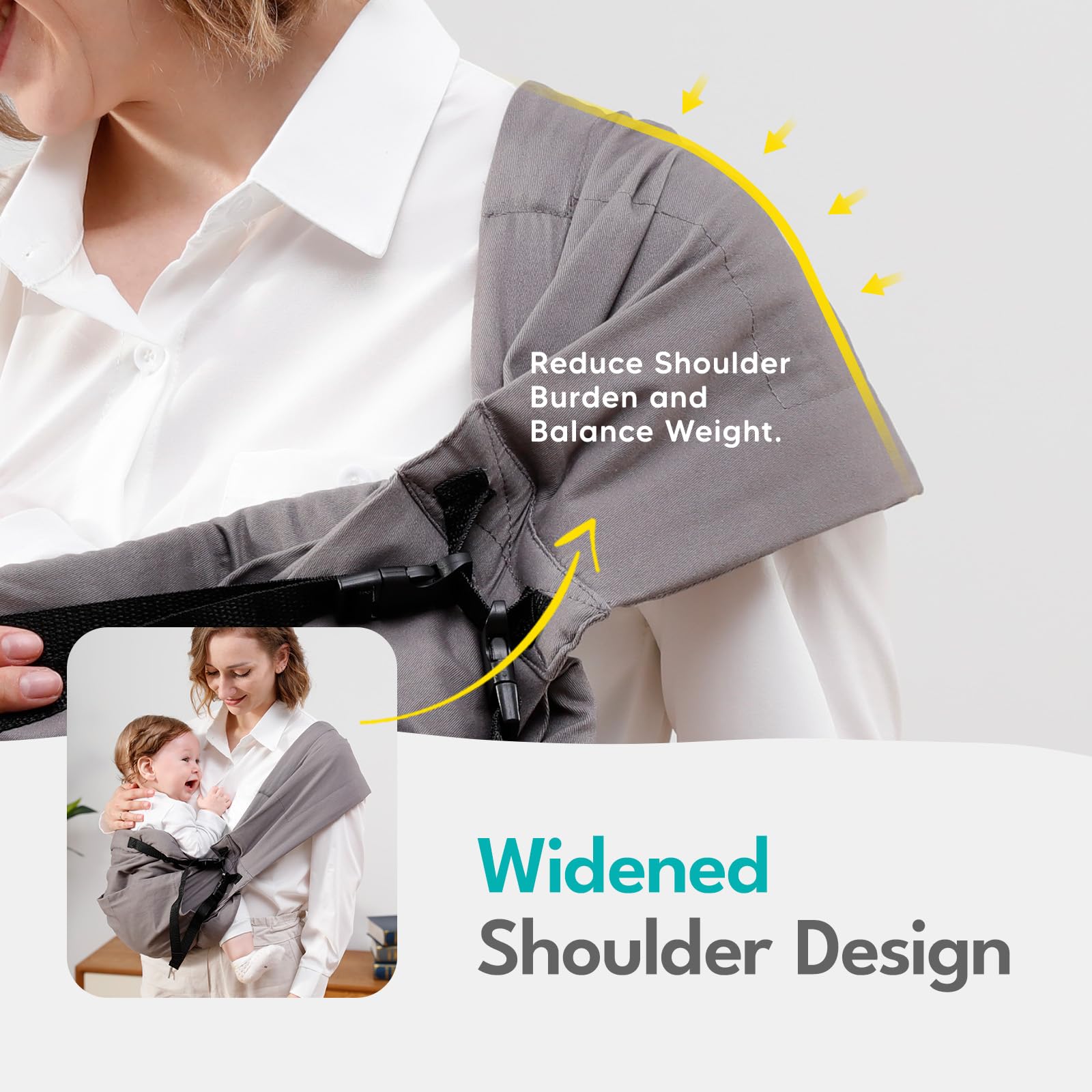 HOMEAL Baby Sling Carrier - Newborn to Toddler, Adjustable Hand-Free Sling for 7-40 lbs, Grey