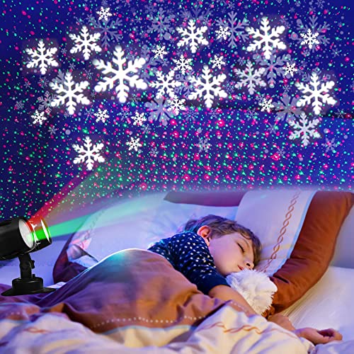 Laser Projector Lights Outdoor Indoor, 3D Dynamic Rotating Snowflake Light with Remote Control & Timer,3-in-1 Red and Green Projector Laser Lamp Light for Holiday |Wall Decoration |Christmas Gift