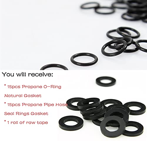 VkerQerd 30Pcs Propane Tank Gasket & O-Rings with 1Roll PTFE Thread Seal Tapes, 0.59in Propane O-Ring Adapter & 0.73 Inch Propane Pipe Hose Seal Rings Gasket for Propane Tank Cylinder POL Connector