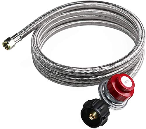 DOZYANT 20 PSI Adjustable Propane Regulator with 8 FT Stainless Steel Braided Hose for Turkey Fryer, Burner, Cooker, Firepit
