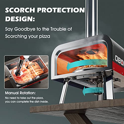 Pizza Oven Outdoor,13" Multi-Fuel Rotatable Pizza Ovens,Portable Wood Fired and Gas Pizza Oven,Stainless Steel 3-Layer Oven,Pizza Maker with Built-in Thermometer,Pizza Cutter & Carry Bag