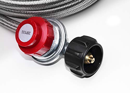 DOZYANT 20 PSI Adjustable Propane Regulator with 8 FT Stainless Steel Braided Hose for Turkey Fryer, Burner, Cooker, Firepit
