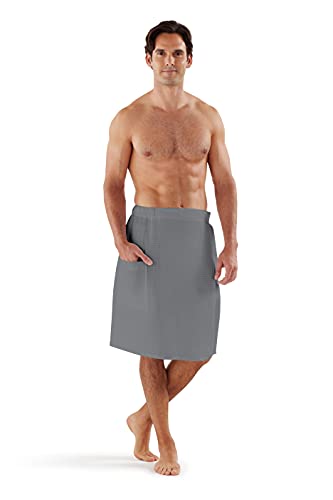 Boca Terry Mens Spa Wrap - Waffle Bath Wrap for Sauna, Gym or College Dorm - 2X (XXL), Grey