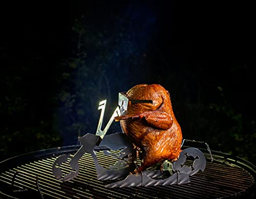 Flaming Bike Beer Can Chicken Stand! Beer chicken roaster; Stainless steel Chicken roasting rack for BBQ, Grill, oven; Great Gift! Stores flat--Space Saver! Includes SUNGLASSESā¦for the Chicken!