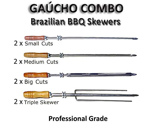 Gaucho Combo - Set of 8 Brazilian Skewers for BBQ 28" - Professional Grade