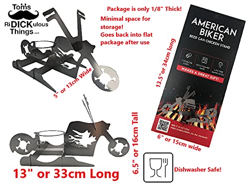 Flaming Bike Beer Can Chicken Stand! Beer chicken roaster; Stainless steel Chicken roasting rack for BBQ, Grill, oven; Great Gift! Stores flat--Space Saver! Includes SUNGLASSESā¦for the Chicken!