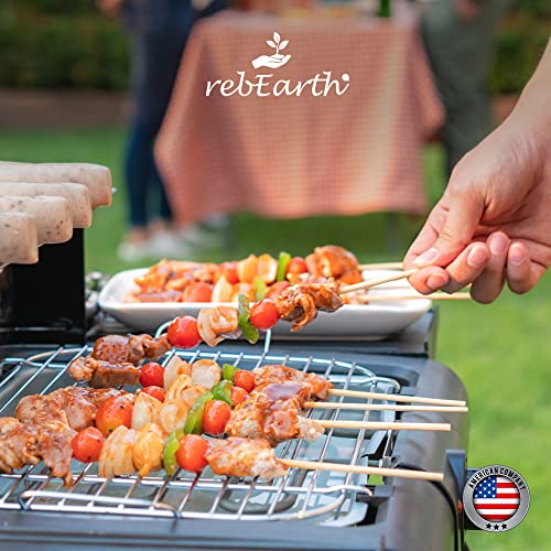 Reusable Natural Bamboo Skewers for BBQ, Kabob, Appetizer, Chocolate Fountain, Crafting, Party - 16 Inch Kebab BBQ Sticks & Skewer Wooden Skewers (100 PCS) - Thick Ideal for Grilling