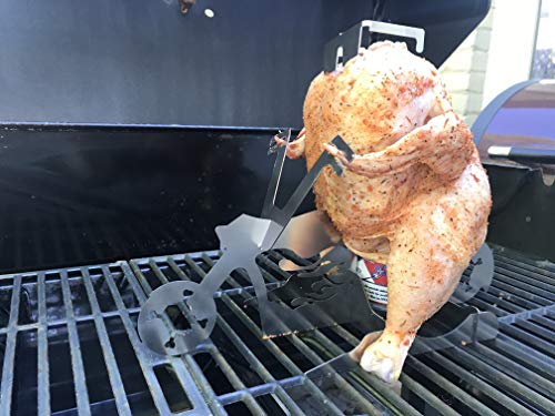 Flaming Bike Beer Can Chicken Stand! Beer chicken roaster; Stainless steel Chicken roasting rack for BBQ, Grill, oven; Great Gift! Stores flat--Space Saver! Includes SUNGLASSESā¦for the Chicken!