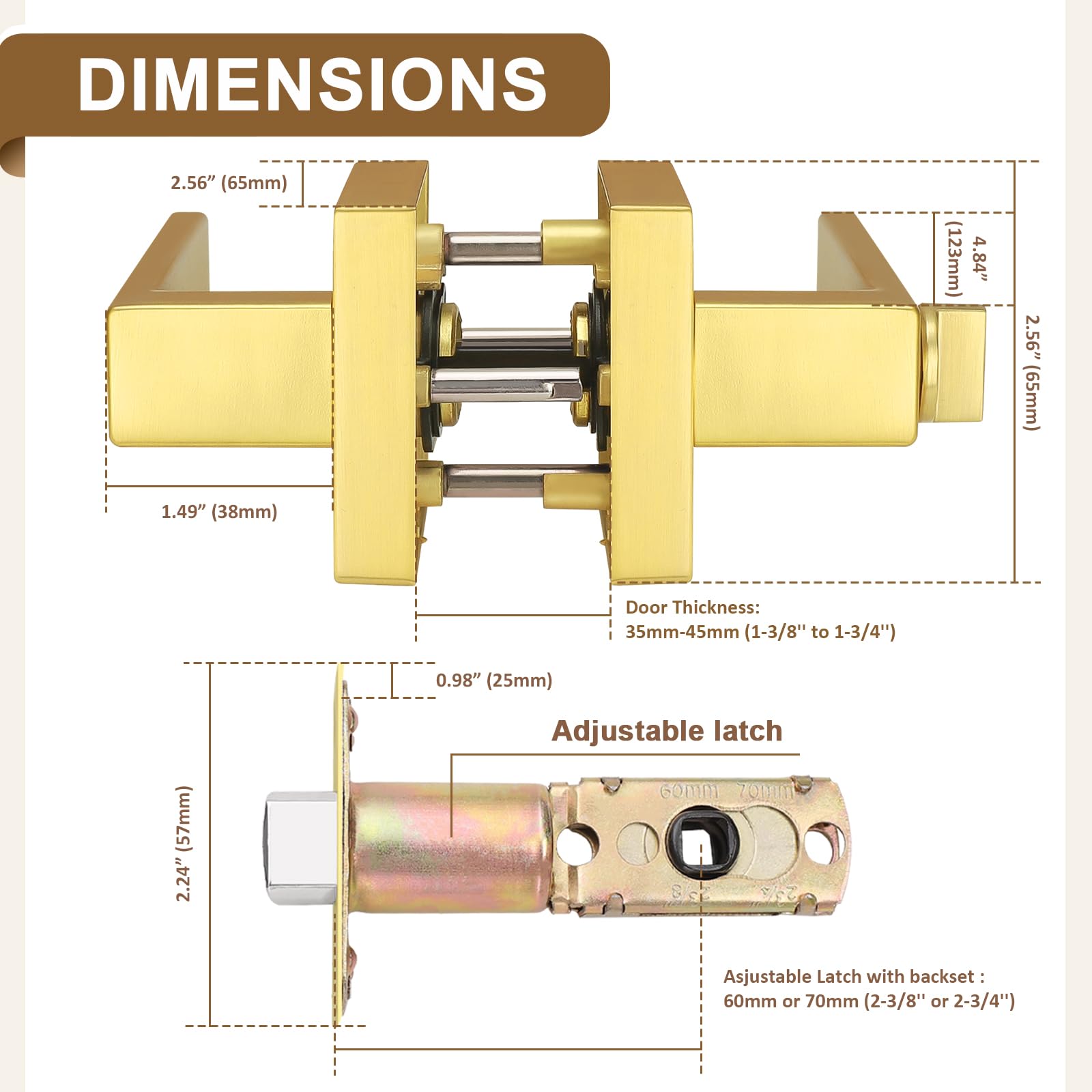 Probrico 2 Pack Gold Entry Door Lever Lock,Antique Brass Heavy Duty Interior Front Door Handles with Key, Entrance Exterior Lockset Each with 3 Different Keys