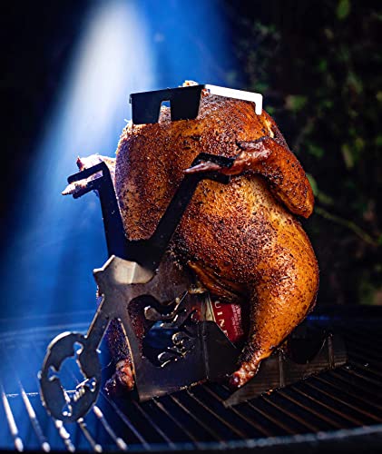 Flaming Bike Beer Can Chicken Stand! Beer chicken roaster; Stainless steel Chicken roasting rack for BBQ, Grill, oven; Great Gift! Stores flat--Space Saver! Includes SUNGLASSESā¦for the Chicken!