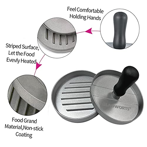 Gladworts Hamburger Press Patty Maker Cast Aluminium + 100 Non-Stick Papers, Quarter Pound Burger Press Metal Burger Mold Presser, 1/4 lb, 4.5 inch