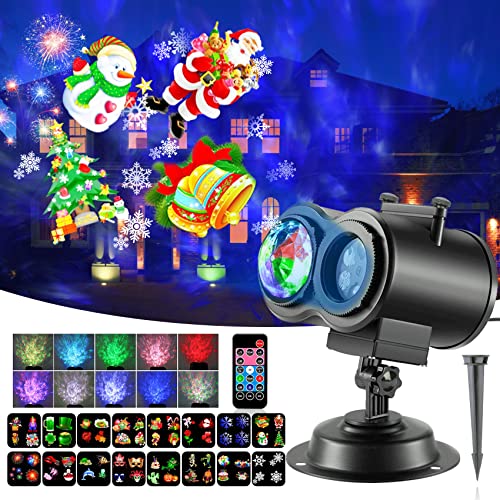 Christmas Light Projector Outdoor,Holiday Projector Lights with 3D Ocean Wave & 26 HD Slides,Waterproof,Remote Control,Timer,Indoor Halloween Projector Lights for Xmas Party Landscape Decorations