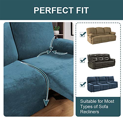 Esaytool Recliner Sofa Covers,Stretch Reclining Couch Covers for 1/2/3 Seat,Reclining Slipcovers Soft Furniture Protector Thick Soft Washable Reclining Sofa Slipcovers (Peacock Blue, Three Seat)