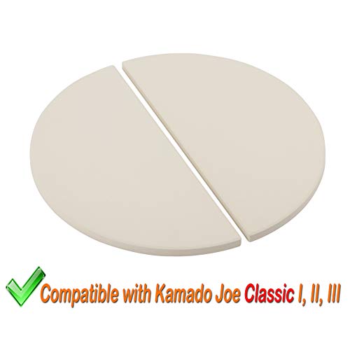 BBQ Future Half-Moon Ceramic Heat Deflector Plates for Kamado Joe Classic I, II, III,2-Pack, White