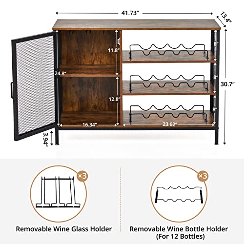 GAOMON Wine Bar Cabinet, FreeStanding Wine Rack Table, Liquor Cabinet with Glass Holder, Floor Bar Cabinet for Liquor and Glasses for Home Kitchen Dining Room