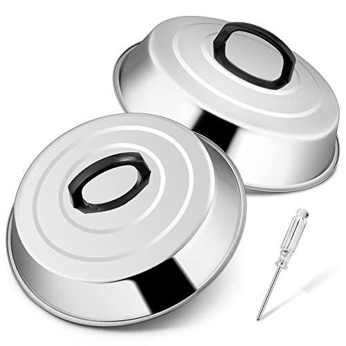 12 Inch Cheese Melting Dome Set of 2, Joyfair Basting Cover for Griddle Grilling, Outdoor Camping/Flat Top Teppanyaki, Stainless Steel Lids with Heat-Proof Handle, Heavy Duty & Dishwasher Safe