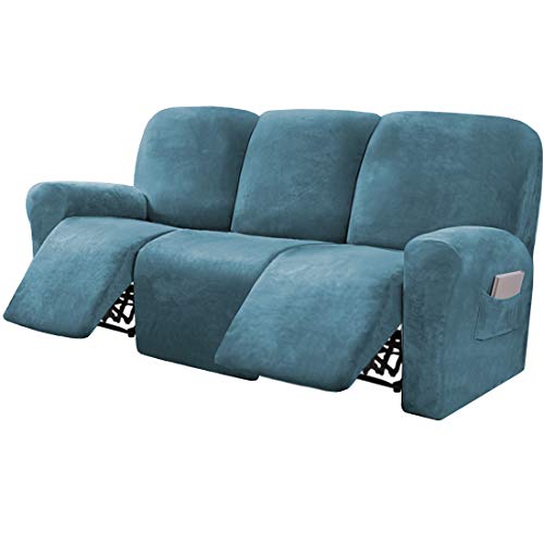 Esaytool Recliner Sofa Covers,Stretch Reclining Couch Covers for 1/2/3 Seat,Reclining Slipcovers Soft Furniture Protector Thick Soft Washable Reclining Sofa Slipcovers (Peacock Blue, Three Seat)