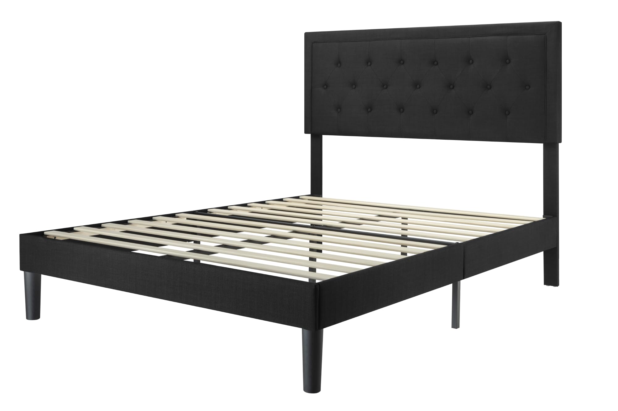 Allewie Full Size Upholstered Platform Bed Frame with Adjustable Headboard, Button Tufted, Wood Slat Support, Easy Assembly, Black