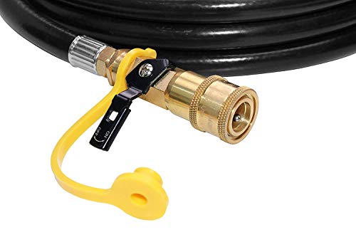 DOZYANT 12 feet Low Pressure Propane Quick-Connect Hose, RV Quick Connect Propane Hose, Quick Disconnect Propane Hose Extension - 1/4β Safety Shutoff Valve & Male Full Flow Plug for RVs