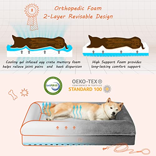 EHEYCIGA Memory Foam Orthopedic Dog Beds for Medium Dogs with 100% Foam Bolsters, Dark Grey, 30x24