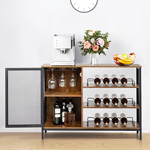 GAOMON Wine Bar Cabinet, FreeStanding Wine Rack Table, Liquor Cabinet with Glass Holder, Floor Bar Cabinet for Liquor and Glasses for Home Kitchen Dining Room