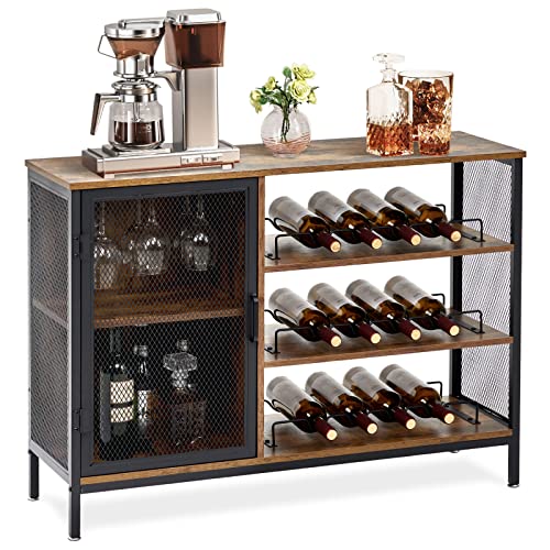 GAOMON Wine Bar Cabinet, FreeStanding Wine Rack Table, Liquor Cabinet with Glass Holder, Floor Bar Cabinet for Liquor and Glasses for Home Kitchen Dining Room