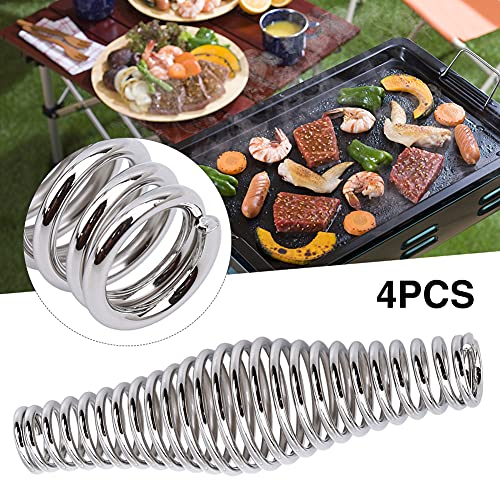 SYCOOVEN 4pcs BBQ Heavy Duty Cool Touch Stove Spring Handle Grip, Stainless Steel Grill Smoker Pits and Wood Stove Firebox Door Handle(Silver)