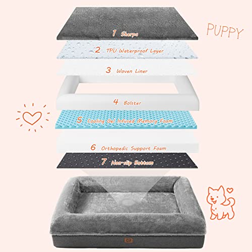 EHEYCIGA Memory Foam Orthopedic Dog Beds for Medium Dogs with 100% Foam Bolsters, Dark Grey, 30x24