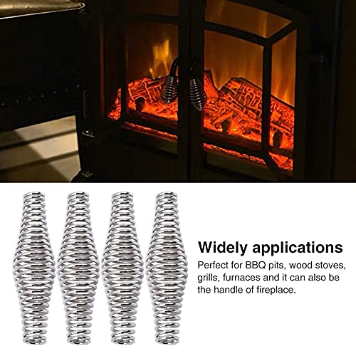 SYCOOVEN 4pcs BBQ Heavy Duty Cool Touch Stove Spring Handle Grip, Stainless Steel Grill Smoker Pits and Wood Stove Firebox Door Handle(Silver)