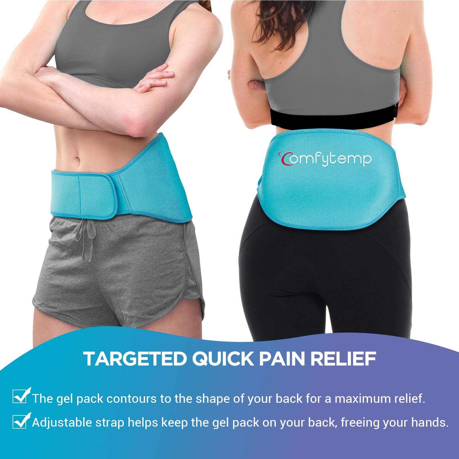 Comfytemp Ice Pack for Back Pain Relief, 2 Packs, FSA HSA Approved, Reusable Gel Lower Back Wrap Ice Brace for Sciatica Injuries, Hot Cold Compression for Lower Lumbar, Waist, Men Women Surgery Gifts