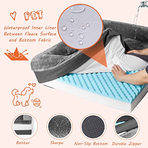 EHEYCIGA Memory Foam Orthopedic Dog Beds for Medium Dogs with 100% Foam Bolsters, Dark Grey, 30x24