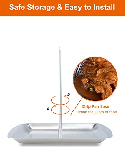 Al Pastor Skewer for Grill-Roasting Rack Stainless Steel Vertical Skewer Stand for Tacos Al Pastor, Shawarma, Kebabs, with 2 Size Skewers(8β &12β) for Smoker, Kamado Grill, Oven