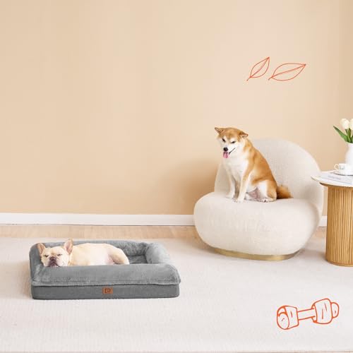 EHEYCIGA Memory Foam Orthopedic Dog Beds for Medium Dogs with 100% Foam Bolsters, Dark Grey, 30x24