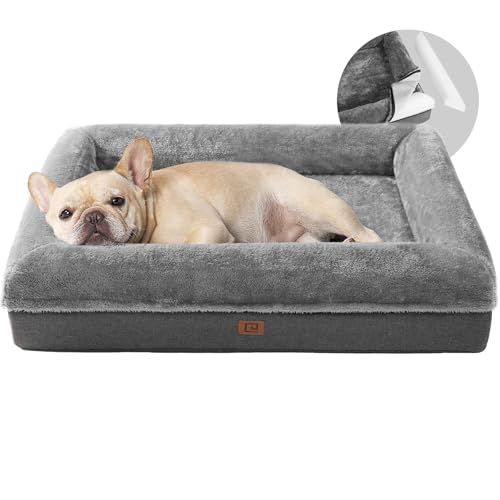 EHEYCIGA Memory Foam Orthopedic Dog Beds for Medium Dogs with 100% Foam Bolsters, Dark Grey, 30x24