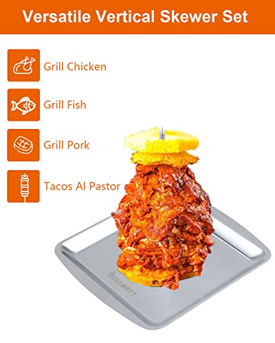 Al Pastor Skewer for Grill-Roasting Rack Stainless Steel Vertical Skewer Stand for Tacos Al Pastor, Shawarma, Kebabs, with 2 Size Skewers(8β &12β) for Smoker, Kamado Grill, Oven
