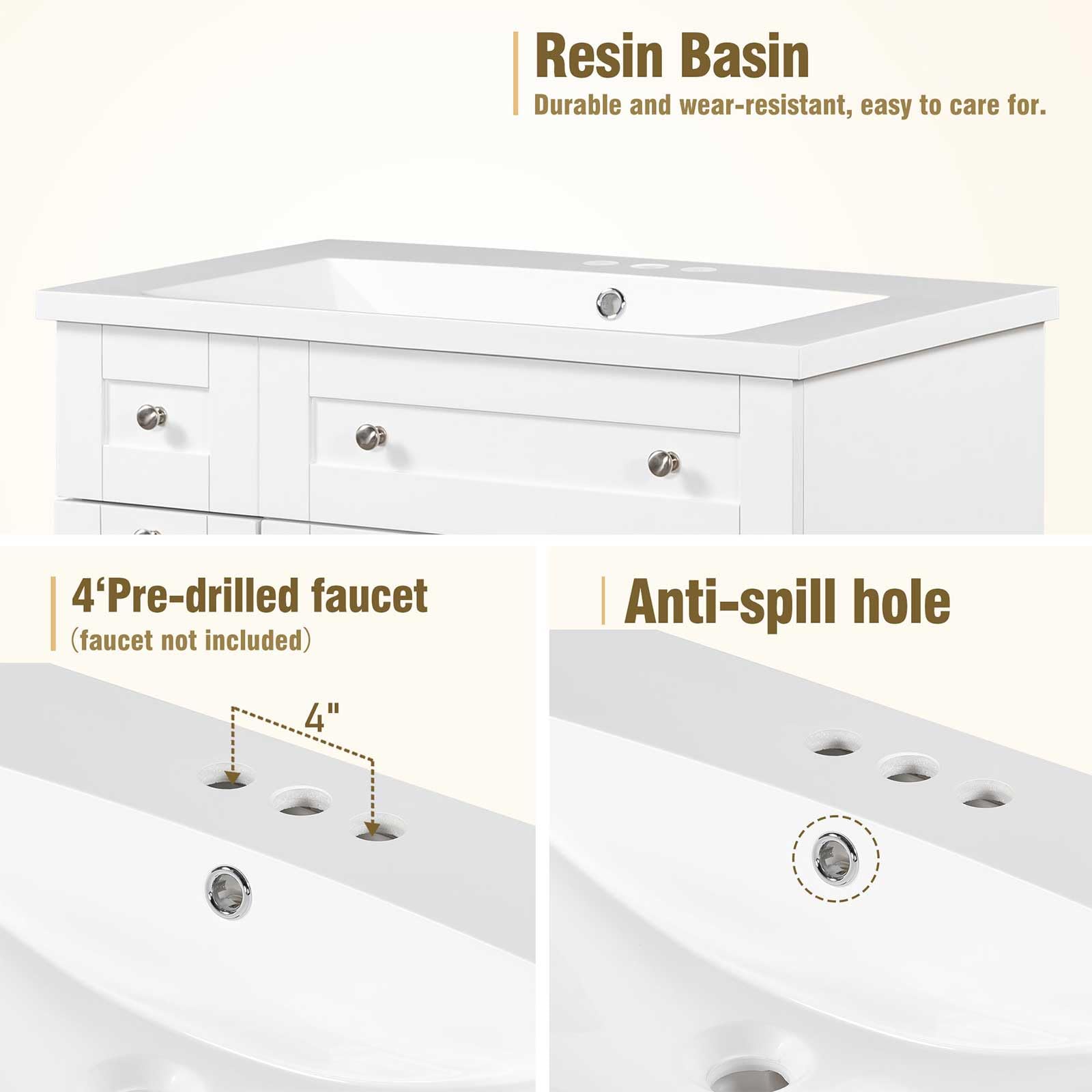 Appot AT-SV000002AAK Bathroom Vanity with Sink, 30 inch Single Bath Room Storage Cabinet and CeramicSink Combo, Solid Wood Frame, 2 Doors BathroomStorage CabinetSet Escorted by Pull-Out Drawers, White