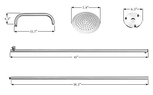 Wayime 87" Separable&Composable Free-Standing Brushed Stainless Steel 304 Rainfall Outdoor Shower