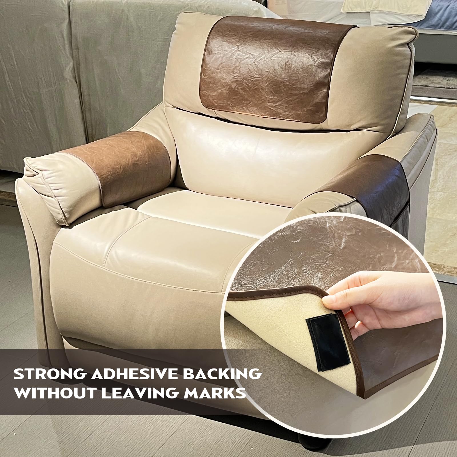 Fippkargo 3 Pcs Headrest Cover for Recline Chair, Faux Leather Recliner Headrest Protector,Recliner Couch Cover with Side Pockets, Sofa Recliner Headrest Arm Cover, Home, Office & Theater Seat(Brown)