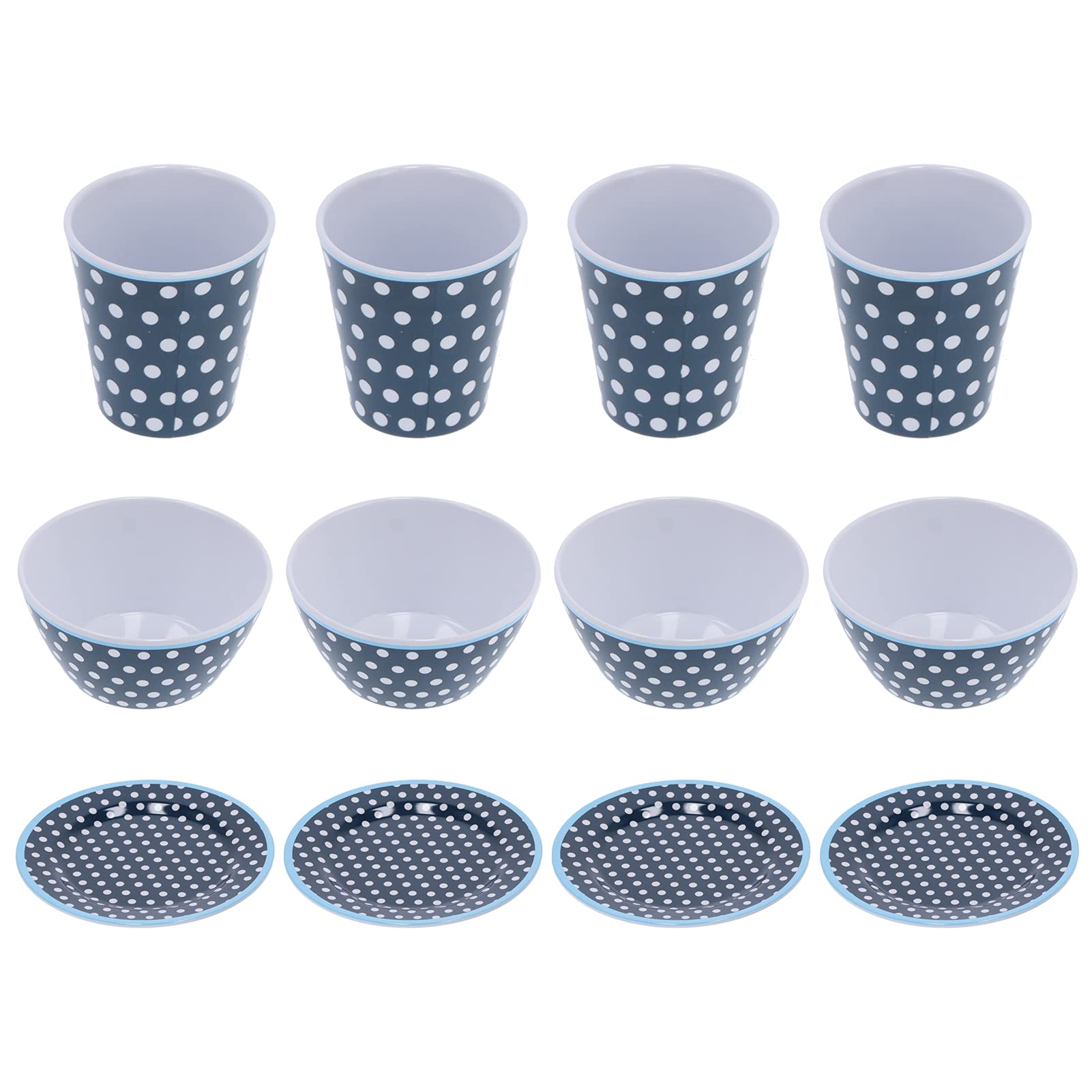 Topyond Premium Dark Blue Dot Dinnerware Set for Home and Restaurant,Service for 4(12Pcs),Includes Cups, Salad Bowls, and Plates - Elegant and Durable