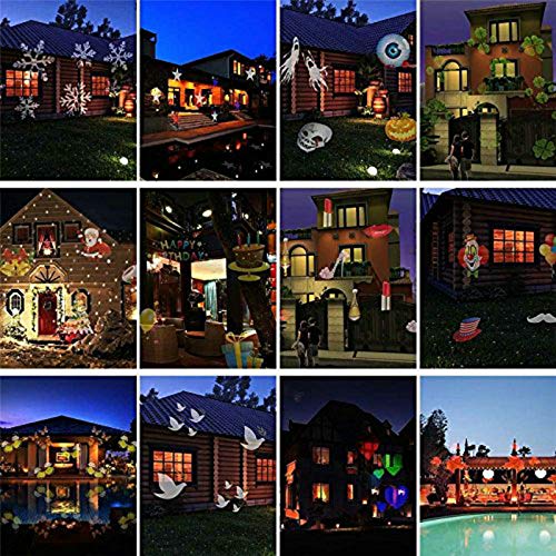 Christmas Moving Snowflake Projector Light, 12 Patterns Plug-in Card Lawn Lamp ,Party LED Projection Light Outdoor IP65 Holiday Decoration Light for Christmas, Halloween, Valentine's Day