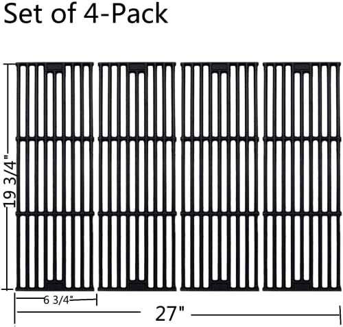 GasSaf 19 3/4 inch Grill Grid Grates Replacement for Chargriller 5050, 3001, 3008, 3030, 4000, 2121, King Griller 3008 5252, Cast Iron Grill Cooking Grid Grates(19-3/4'' x 6-3/4'' Each)(4-Pack)