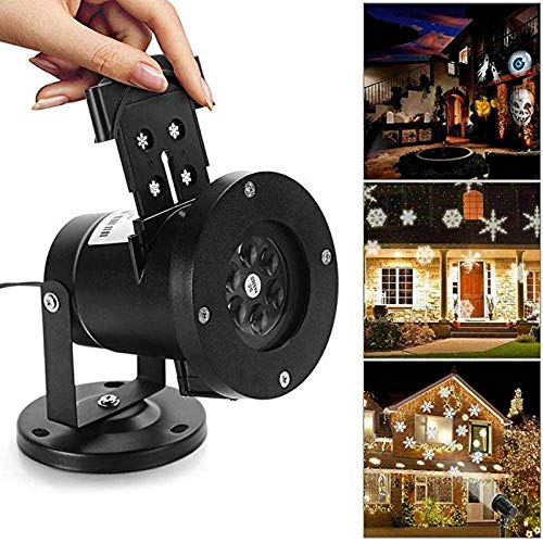 Christmas Moving Snowflake Projector Light, 12 Patterns Plug-in Card Lawn Lamp ,Party LED Projection Light Outdoor IP65 Holiday Decoration Light for Christmas, Halloween, Valentine's Day