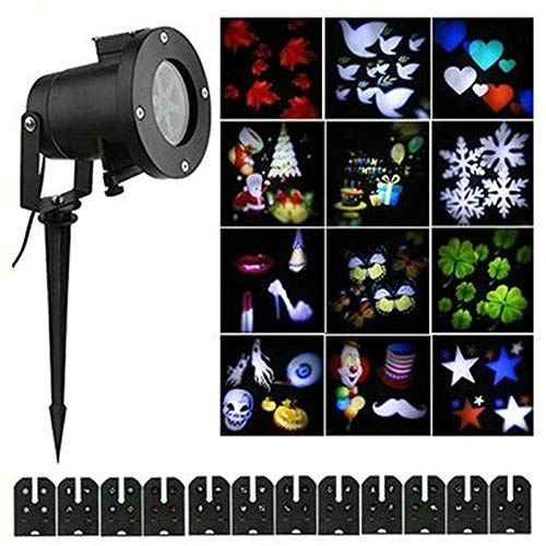 Christmas Moving Snowflake Projector Light, 12 Patterns Plug-in Card Lawn Lamp ,Party LED Projection Light Outdoor IP65 Holiday Decoration Light for Christmas, Halloween, Valentine's Day