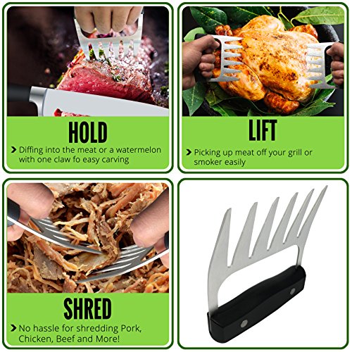 Metal Meat Shredder Bear Claw β M LIFE MASTER Stainless Steel Meat Forks With Handle - BBQ Meat Handler For Pulling, Shredding, Serving - Ultra-Sharp Blades, Easy To Clean & Safe To Use