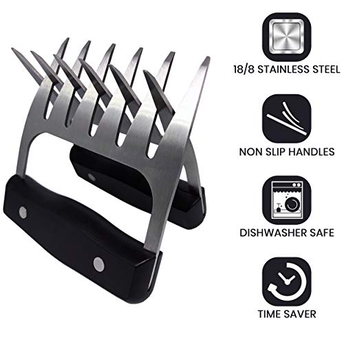 Metal Meat Shredder Bear Claw β M LIFE MASTER Stainless Steel Meat Forks With Handle - BBQ Meat Handler For Pulling, Shredding, Serving - Ultra-Sharp Blades, Easy To Clean & Safe To Use