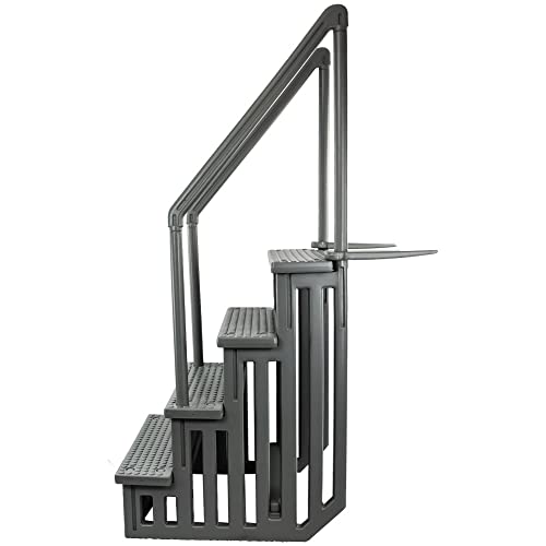 Aqua Select Above Ground Anti-Slip Pool Steps to Deck | Safety Swimming Pool Ladder | Designed for Above Ground Swimming Pools | Holds Up to 350 Pounds | Grey