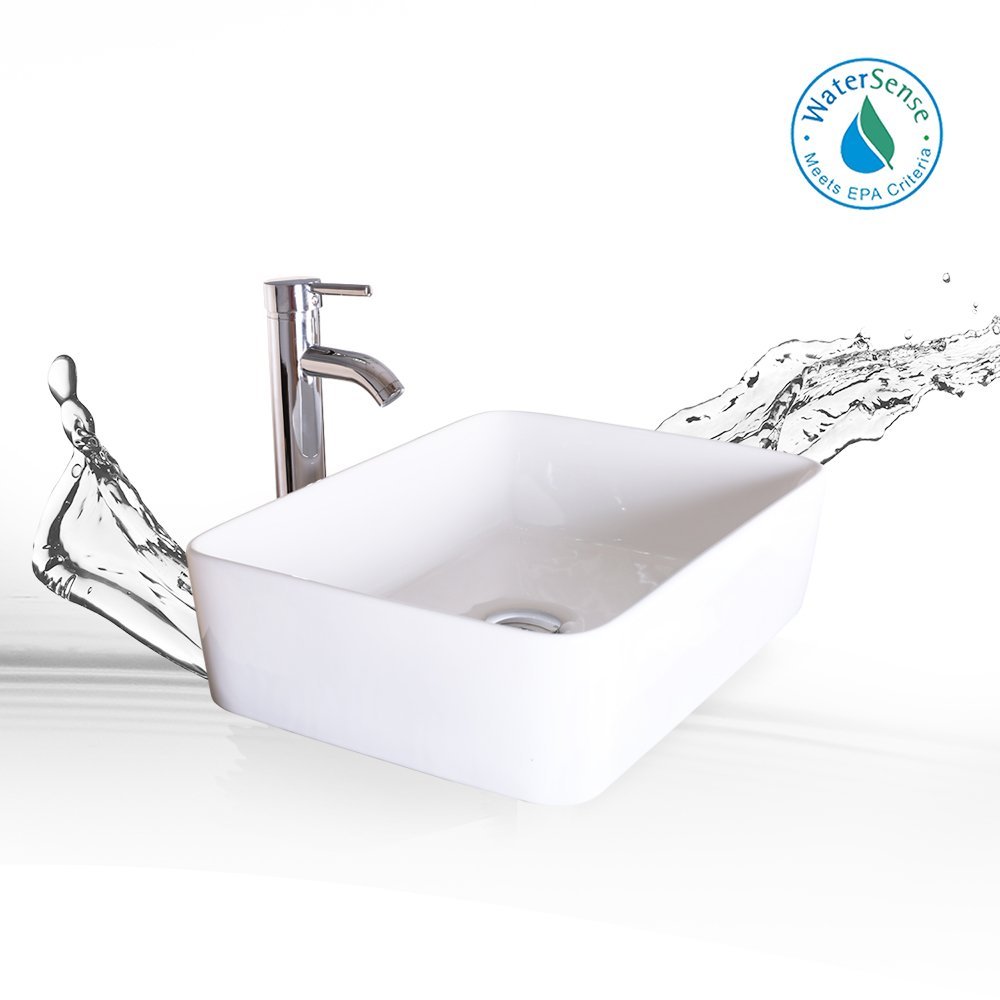 eclife 48" Modern Bathroom Vanity Sink Combo White W/Small Side Cabinets White Rectangle Ceramic Vessel Sink & Water Save Faucet & Pop Up Drain (T03)