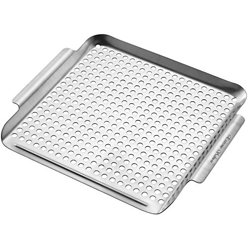 Grill Pan, Stainless Steel Grill Topper Heavy Duty BBQ Grill Wok with Handles Vegetables Grill Basket Outdoor Grill Accessories Cookware Grill Utensils for Barbecue Cooking