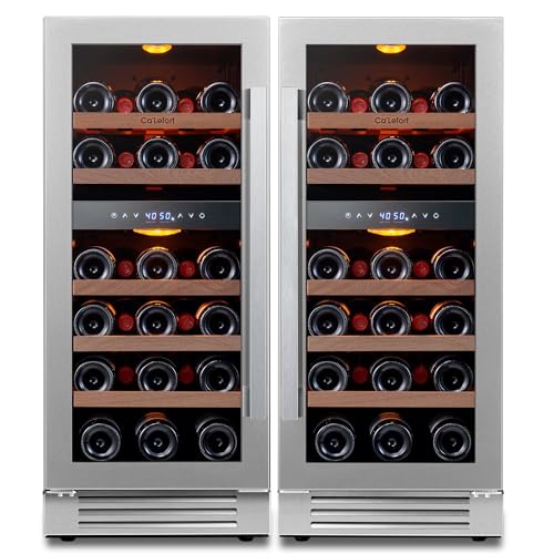 Ca'Lefort 30 Inch Wine Fridge, Wine Cooler Dual Zone Side by Side Under Counter Wine Cooler Refrigerator with Touch Panel 40°F-65°F for Champagne Wine, Holds 56 Bottles (Package of two 15")